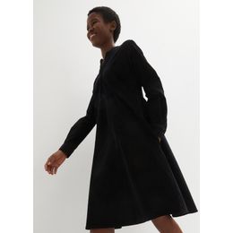 bonprix Damen Midikleid "Kleid aus Baumwollcord", schwarz, Gr. 48, Obermaterial: 98% Baumwolle, 2% Elasthan, Kleider, f&uuml;r entspannten Look, aus
