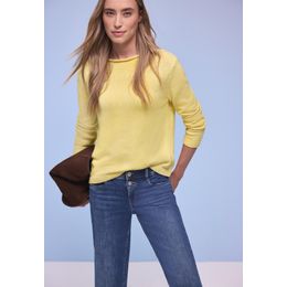 Strickpullover Street One, Damen, Gr. 42, bloom gelb, Strick, Obermaterial: 100% Baumwolle, meliert, l&auml;ssig geschnitten h&uuml;ftbedeckend, Rundhals, Pullover Strickpullover, im Two-Tone-Look