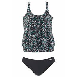 Lascana Damen Oversize-Tankini, schwarz, Gr. 48, bedruckt, Polyamid, Bikini-Sets, mit grafischem Print