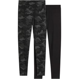 bonprix Damen Leggings, schwarz, Gr. 44, Obermaterial: 95% Baumwolle, 5% Elasthan, Hosen, aus Baumwolle und Elasthan, skinny fit Passform, modischer