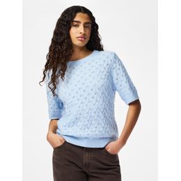 Strickpullover Pieces "PCLELOU SS O-NECK KNIT NOOS BC", Damen, Gr. M, cashmere blau detail:melange, Strick, Obermaterial: 65% Polyester, 17% Polyacryl, 10% Nylon, 5% Wolle, 3% Elasthan, meliert, regular fit normal, Rundhals, Pullover Strickpullover, mit Ajourmuster