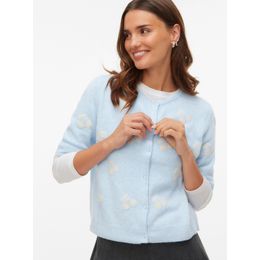 V&eacute;ro Moda VERO MODA Damen Strickjacke "VMDOFFY INTARSIA 2/4 O-NCK CARDIGAN NOOS", blau, Gr. XS, gemustert, Strick, Obermaterial: 94% Polyester, 3% Elasthan, 3%