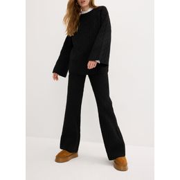 bonprix Damen Stoffhose "Strickhose mit Zopfmuster", schwarz, Gr. 40, unifarben, Strick, Obermaterial: 97% Polyester, 3% Wolle, Hosen, aus Polyester