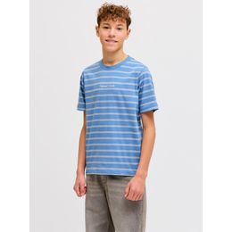 Jack & Jones Kinder T-Shirt "JORNORREBRO STRIPE TEE SS CN JNR", blau, Gr. 140, JACK & JONES JUNIOR, gestreift, Single Jersey, Obermaterial: 100% Baumwolle, Shirts