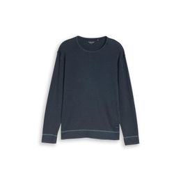 Tom Tailor Herren Langarmshirt mit Waffelstruktur, blau, Uni, Gr. XXL