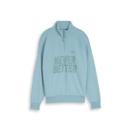 Tom Tailor Jungen Oversize Troyer Sweatshirt, blau, Uni, Gr. 140