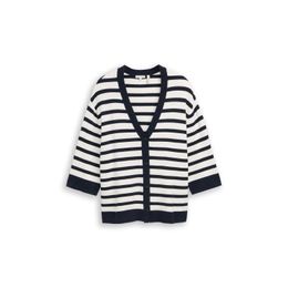 Tom Tailor Damen Plus Size - Loose Fit Cardigan mit Streifenmuster, blau, Gestreift, Gr. 54