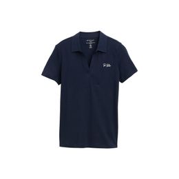 Tom Tailor Damen Basic Poloshirt mit Logo-Stickerei, blau, Uni, Gr. XL