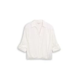 Tom Tailor Damen Oversized Satinbluse mit Turn-up-Funktion, wei&szlig;, Uni, Gr. 46