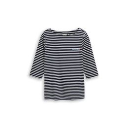 Tom Tailor Damen Plus Size - Langarmshirt mit Streifenmuster, blau, Gestreift, Gr. 46
