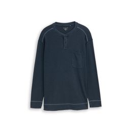 Tom Tailor Herren Plus Size - Henley Langarmshirt mit Waffelstruktur, blau, Uni, Gr. 3XL