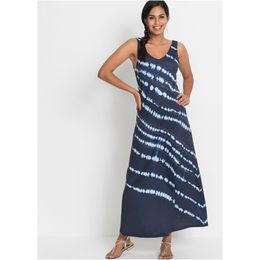 bonprix Maxikleid mit Batikeffekt, blau, Gr.32/34 (XS), Tief ausgeschnittenes Maxikleid mit Batik-Druck und Schmucksteinverzierung