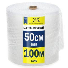 KK VERPACKUNGEN Luftpolsterfolie 50 cm x 100 m 2-lagig Noppenh&ouml;he 5 mm PE