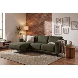 Ecksofa Home Affaire, B:238cm H:78cm T:142cmkhaki, 100% PES, Wohnzimmer, Sofas, "Sveeva, L-Form, B.238 cm, schwarze Metallf&uuml;&szlig;e", langlebiger