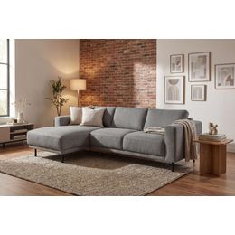 Ecksofa Home Affaire, B:238cm H:78cm T:142cmtaupe, 100% PES, Wohnzimmer, Sofas, "Sveeva, L-Form, B.238 cm, schwarze Metallf&uuml;&szlig;e", langlebiger
