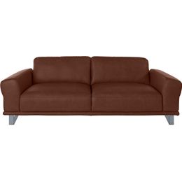 2,5-Sitzer W.Schillig "montanaa", braun (tobacco z69), B:232cm H:78cm T:94cm, Sofas, mit Metallkufen in Silber matt, Breite 232 cm