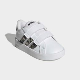 Klettschuh adidas Sportswear "GRAND COURT 3.0 F&Uuml;R BABYS UND KLEINKINDER", Kinder, Gr. 21, cloud wei&szlig;, tent gr&uuml;n, core schwarz, Synthetik, Textil, Schuhe Klettschuh, f&uuml;r Kinder
