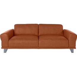 2,5-Sitzer W.Schillig "montanaa", braun (cognac z69), B:232cm H:78cm T:94cm, Sofas, mit Metallkufen in Silber matt, Breite 232 cm