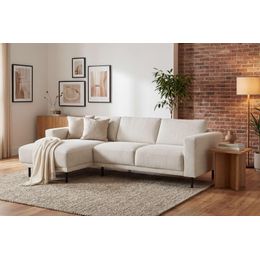 Ecksofa Home Affaire "Sveeva, L-Form, B.238 cm, schwarze Metallf&uuml;&szlig;e", creme, B:238cm H:78cm T:142cm, 100% PES, Sofas, Ecksofa, langlebiger Webstoff, mit Wellenunterfederung, viele Farben