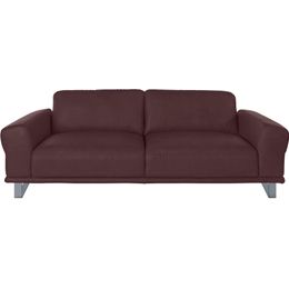 2,5-Sitzer W.Schillig "montanaa", braun (mocca z69), B:232cm H:78cm T:94cm, Sofas, mit Metallkufen in Silber matt, Breite 232 cm