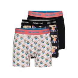Only & Sons Trunk ONLY & SONS "ONSFITZ AOP WB BOLD BOXER 3PACK NOOS", Herren, Gr. M, 3 Stk., wei&szlig; detail:flower, Jersey, Obermaterial: 95% Baumwolle, 5% Elasthan, bedruckt, unifarben, normal, Unterhosen, Baumwollmischung, eng anliegend