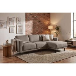 Ecksofa Home Affaire "Sveeva, L-Form, B.238 cm, schwarze Metallf&uuml;&szlig;e", braun, B:238cm H:78cm T:142cm, 100% PES, Sofas, Ecksofa, langlebiger Webstoff, mit Wellenunterfederung, viele Farben