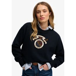 Sweatshirt Superdry "Crest Loose Crew", Damen, Gr. L, eclipse navy, Sweatware, Obermaterial: 100% Baumwolle, bedruckt, normal, Rundhals, Rippb&uuml;ndchen, Sweatshirts Sweatshirt