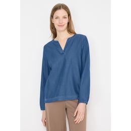 Langarmbluse Cecil, Damen, Gr. XXL (46), mid blau wash, Stoff, 76% Lyocell, 24% Baumwolle, unifarben, klassisch normal, Rundhals, elastischer Bund, Blusen, mit geschlitztem Rundhalsausschnitt