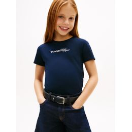 T-Shirt Tommy Hilfiger "TOMMY SCRIPT TEE SS", M&auml;dchen, Gr. 4 (104), schwarz night navy, Single Jersey, Obermaterial: 60% Baumwolle, 40% Polyester, unifarben, regular fit normal, Rundhals, eingesetzt abgesteppte Kante, Shirts T-Shirt, Kinder bis 16 Jahre, regular fit