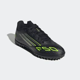 Fu&szlig;ballschuh adidas Performance "F50 CLUB KUNSTRASEN KINDER", M&auml;dchen, Gr. 35, schwarz (core schwarz, iron metallic, lucid lemon), Synthetik, Schuhe Fu&szlig;ballschuh, f&uuml;r harte Untergr&uuml;nde Asche und Kunstrasen, f&uuml;r Kinder & Jugendliche