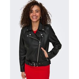 Lederimitatjacke Only "ONLMILLE FAUX LEATHER BIKER JACKET OTW", Damen, Gr. XS, schwarz, Web, Obermaterial: 100% Polyester, unifarben, h&uuml;ftlang, V-Ausschnitt, Jacken