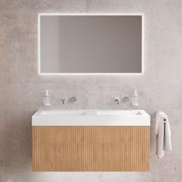 neoro n50 stripes Unterschrank B: 120 cm mit 1 Auszug, eiche profiliert, mit Spiegel, Doppelwaschtisch area, BN0161WM+BN0484BPO+BN0005MI,
