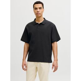 Jack & Jones Poloshirt JACK & JONES "JJEHARRISON STRUCTURE POLO SS LN", Herren, Gr. XL, schwarz, Jersey, Obermaterial: 100% Baumwolle, unifarben, Shirts, mit Polokragen