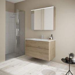 Burgbad Eqio Schrank mit Slim Keramik-Waschtisch, mit Spiegelschrank, SHCP102F6423C0001G0146,