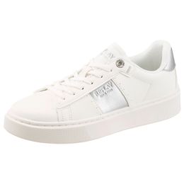 Plateausneaker Replay, Damen, Gr. 37, wei&szlig;, silberfarben, Lederimitat, Glitzer, metallic, Schuhe Plateausneaker, Halbschuh, Trend-Sneaker, Schn&uuml;rschuh mit Metallic-Akzenten