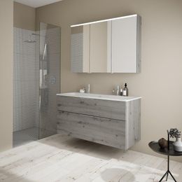 Burgbad Eqio Schrank mit Slim Keramik-Doppelwaschtisch, mit Spiegelschrank, SHCQ122LF6015C0001G0146,