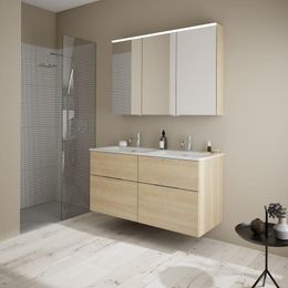 Burgbad Eqio Schrank mit Slim Keramik-Doppelwaschtisch, mit Spiegelschrank, SHCR122RF3180C0001G0146,