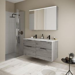 Burgbad Eqio Schrank mit Slim Keramik-Doppelwaschtisch, mit Spiegelschrank, SHCR122LF6015C0001G0200,