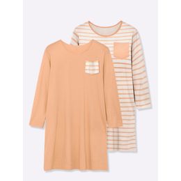 w&auml;schepur sheego Gro&szlig;e Gr&ouml;&szlig;en Sleepshirts im Baumwoll-Mix, apricot + apricot-ecru-gestreift, Gr&ouml;&szlig;e 52/54 - Damen