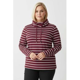 sheego Gro&szlig;e Gr&ouml;&szlig;en Sweatshirt mit &uuml;berlappendem Rollkragen, dunkelrot-wei&szlig;-geringelt, Gr&ouml;&szlig;e 52 - Damen