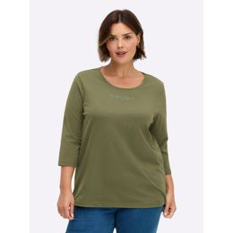 sheego Gro&szlig;e Gr&ouml;&szlig;en 3/4-Arm-Shirt mit Ziersteinchen, oliv, Gr&ouml;&szlig;e 44 - Damen
