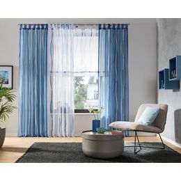 Gardine OTTO HOME "DIMONA" Gr. 1, wei&szlig; (wei&szlig;, blau), B:140cm H:145cm, Voile, Polyester, Gardinen, Gardine, 2-er Set, Voile, Polyester, Wellen