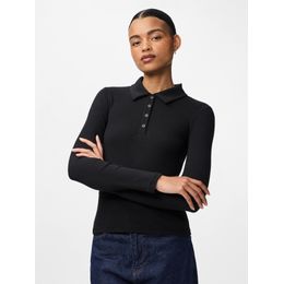 Langarm-Poloshirt Pieces "PCKITTE LS POLO TOP JRS NOOS", Damen, Gr. XS, schwarz, Jersey, Obermaterial: 95% Baumwolle, 5% Elasthan, unifarben, figurbetont normal, Rundhals, Shirts Langarm-Poloshirt, mit gerippter Struktur