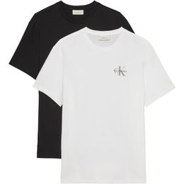 T-Shirt Calvin Klein Jeans "CLASSIC MICRO MONOLOGO 2PK", Herren, Gr. XL, schwarz, hellwei&szlig;, Web, Obermaterial: 100% Baumwolle, unifarben, klassisch normal, Rundhals, eingesetzt abgesteppte Kante, Shirts T-Shirt, Regular fit mit Rundhalsausschnitt