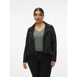 Bikerjacke Vero Moda CURVE "VMCJOSE SHORT JACKET NOOS CUR", Damen, Gr. 44, schwarz, Web, Obermaterial: 90% Polyester, 10% Elasthan, unifarben, kurz, V-Ausschnitt, Jacken Bikerjacke