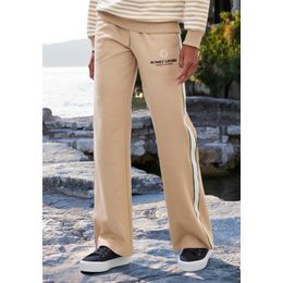 H.I.S. Loungehose H.I.S, Damen, Gr. 36/38, N-Gr, camelfarben, Sweatware, Obermaterial: 60% Baumwolle, 40% Polyester, unifarben, figurumspielend lang, Hosen Loungehose, aus weicher Sweatware mit Seitenstreifen, Loungewear, Topseller