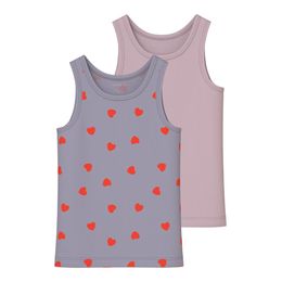 Unterhemd name it "NMFTANK TOP 2P LAVENDER HEARTS NOOS", M&auml;dchen, Gr. 122/128, 2 Stk., N-Gr, lavender gray, Jersey, Obermaterial: 95% Baumwolle, 5% Elasthan, bedruckt, unifarben, Rundhals, Unterhemden Unterhemd