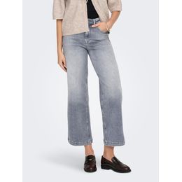 High-waist-Jeans Only "ONLMADISON BLUSH HW CP WD DNM REA293NOOS", Damen, Gr. XL, L&auml;nge 32, medium grau denim, Denim/Jeans, Obermaterial: 92% Baumwolle, 6% Elastomultiester, 2% Elasthan, unifarben, regular fit wadenlang, Jeans High-waist-Jeans, hohe Taille, weite Beinform, verk&uuml;rzte L&auml;nge