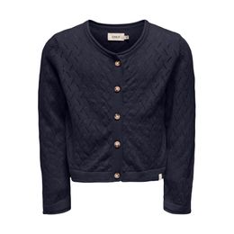 Strickjacke KIDS Only "KMGMEGAN LIFE LS CARDIGAN KNT NOOS", M&auml;dchen, Gr. 104, night sky, Strick, Obermaterial: 100% Baumwolle, Strukturmuster, unifarben, loose fit normal, Rundhals, Strickjacken Strickjacke