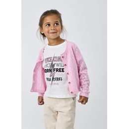 Strickjacke KIDS Only "KMGMEGAN LIFE LS CARDIGAN KNT NOOS", M&auml;dchen, Gr. 122, roseate spoonbill, Strick, Obermaterial: 100% Baumwolle, Strukturmuster, unifarben, loose fit normal, Rundhals, Strickjacken Strickjacke